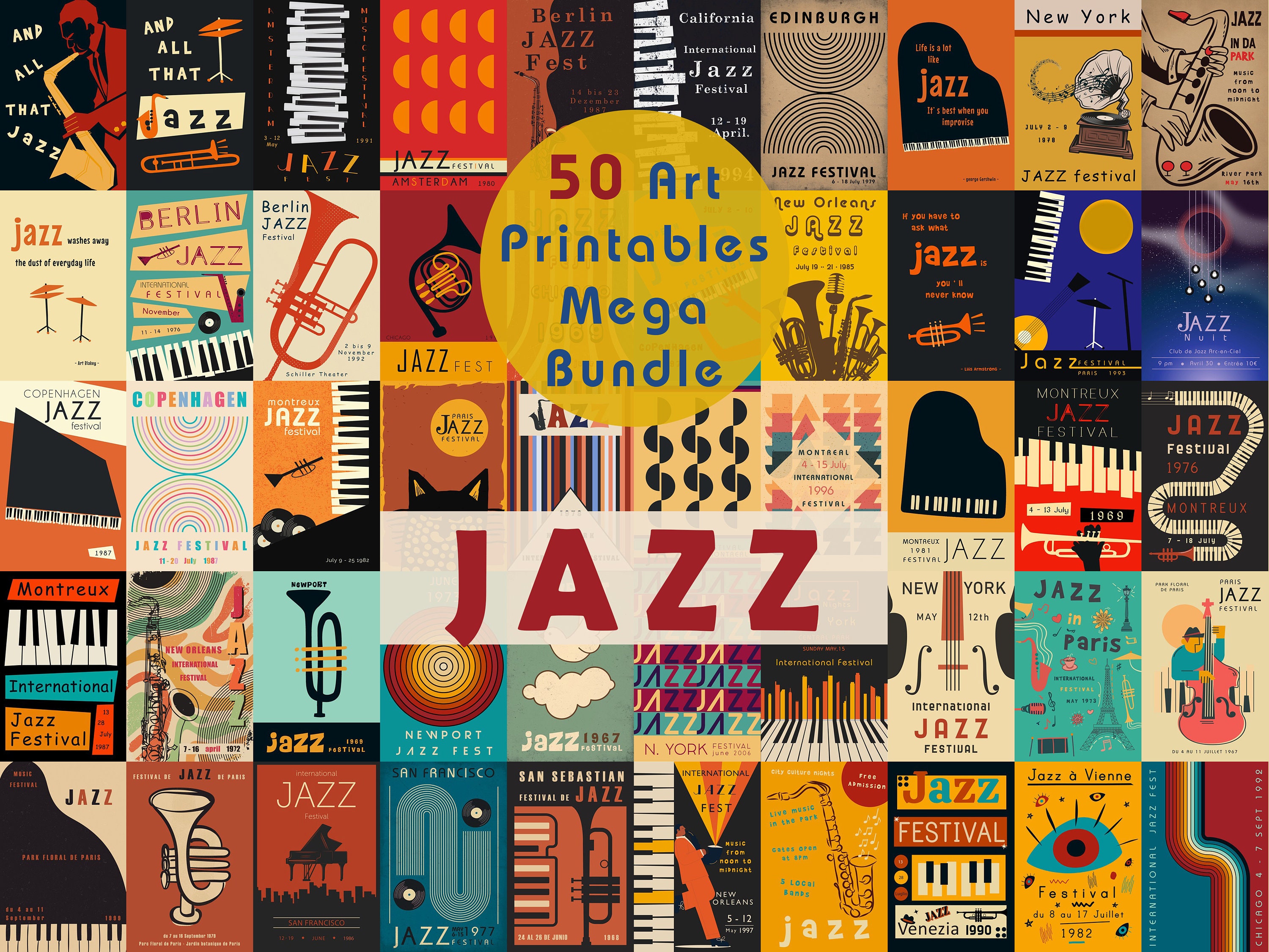 50 Jazz MEGA BUNDLE Gallery Wall Set Jazz Prints Jazz - Etsy