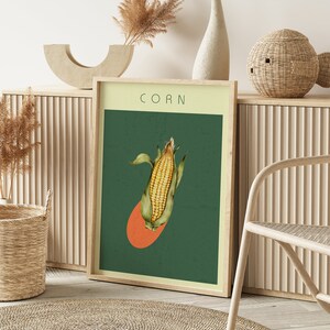 Corn Poster, Kitchen Wall Art, Food Illustration Print, Modern ...