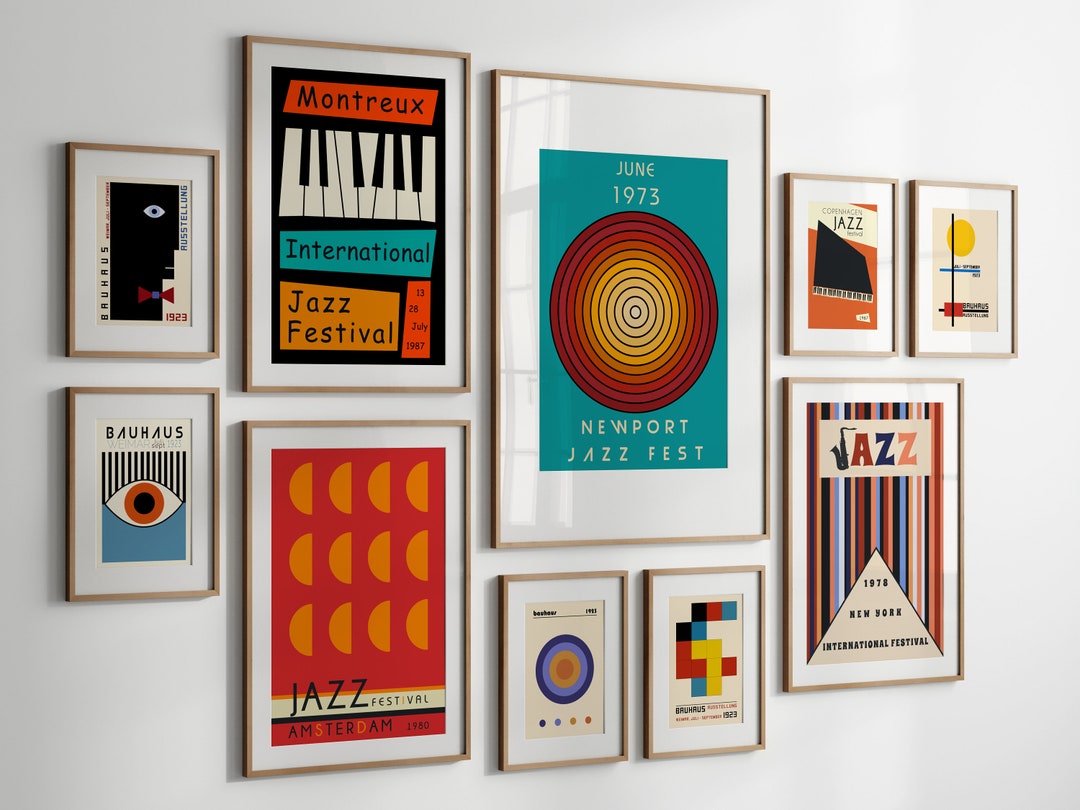 Colorfull Gallery Wall Set of 10, Bauhaus Poster Prints, Jazz Festival ...