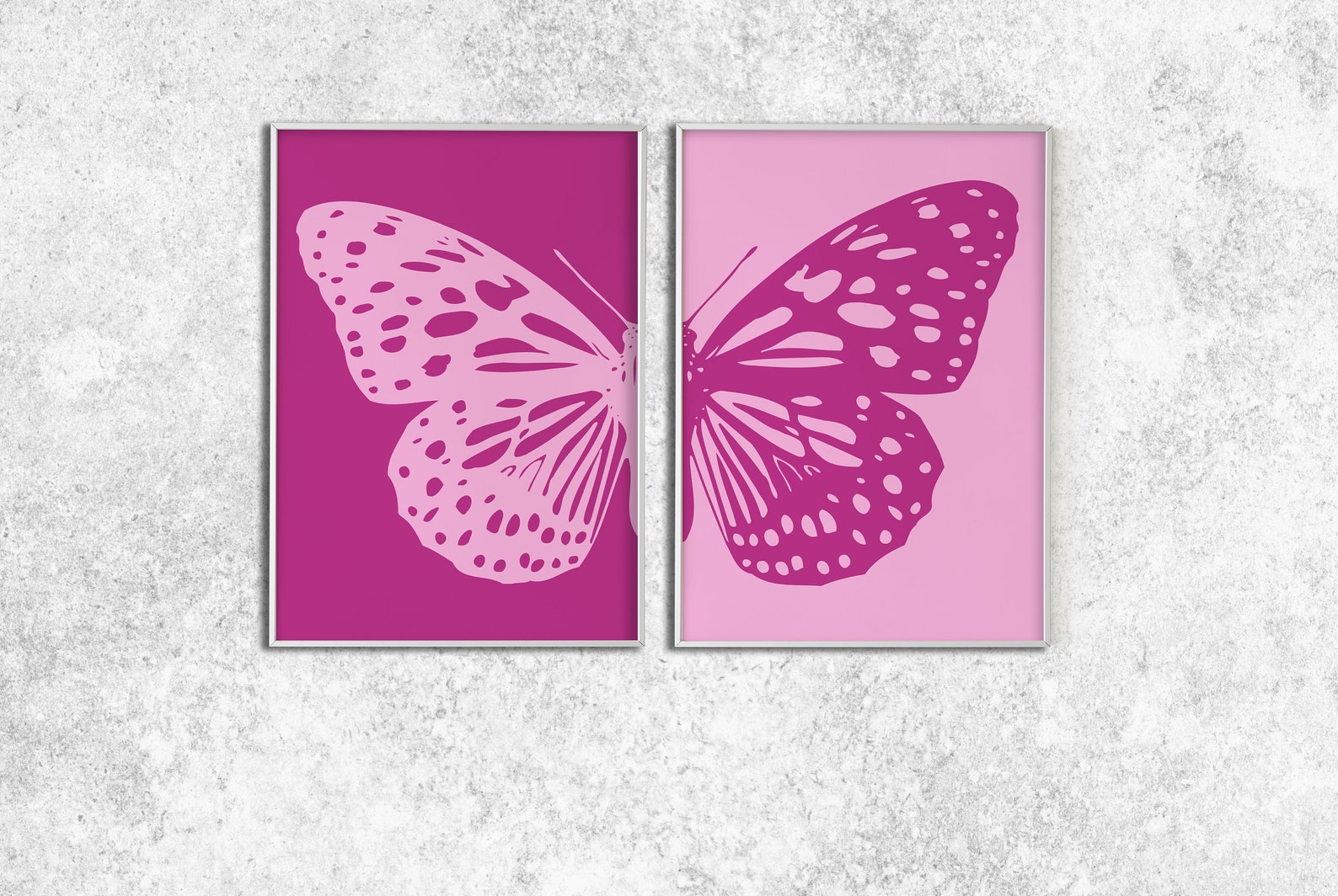 Pink Butterfly Poster Set of 2, Vibrant Butterfly Art, 2 Pink Posters ...