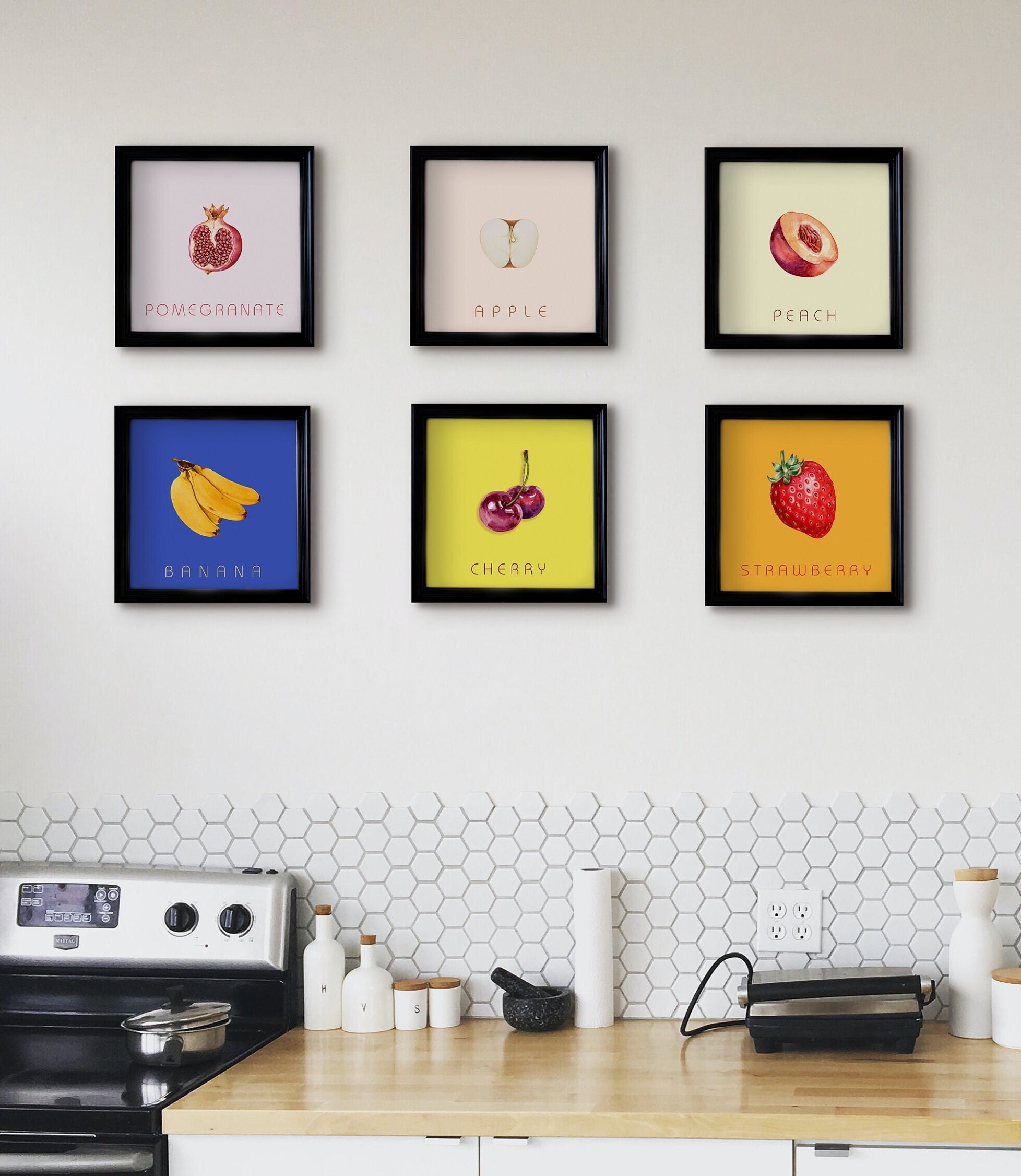 Vintage Fruit Poster Set of 6, Fruits Square Wall Art, Retro Botanical ...