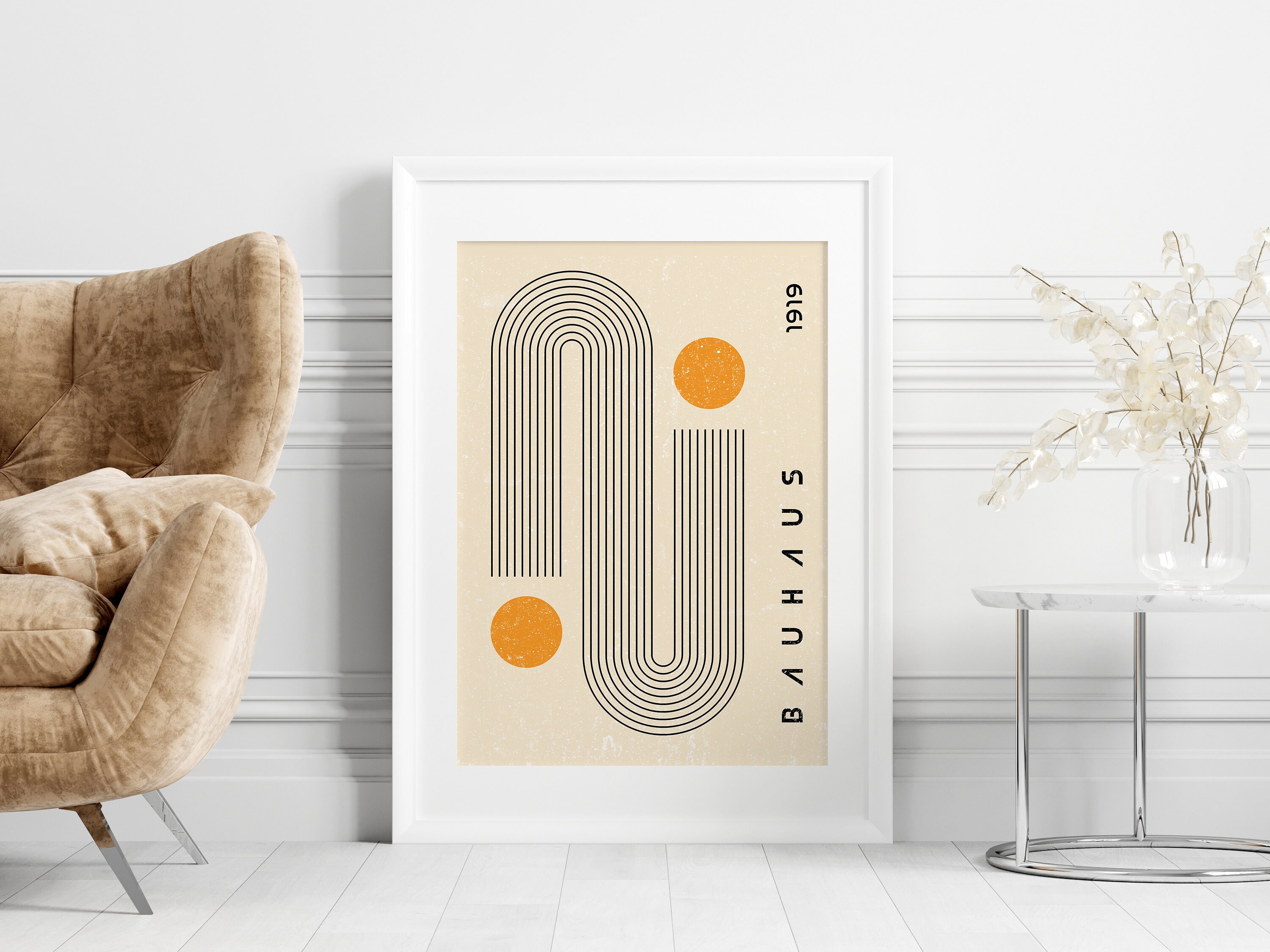 Horizontal Orange Bauhaus Print, Abstract Geometric Poster, Vintage ...