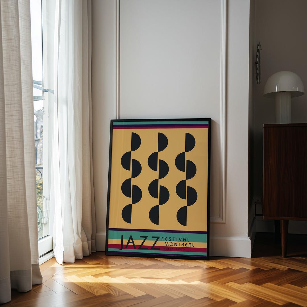 Jazz Festival Geometric Poster, Music Fest Wall Art, Mid Century Modern ...