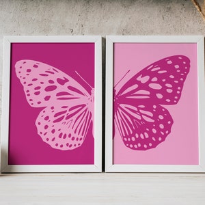 Pink Butterfly Poster Set of 2, Vibrant Butterfly Art, 2 Pink Posters ...