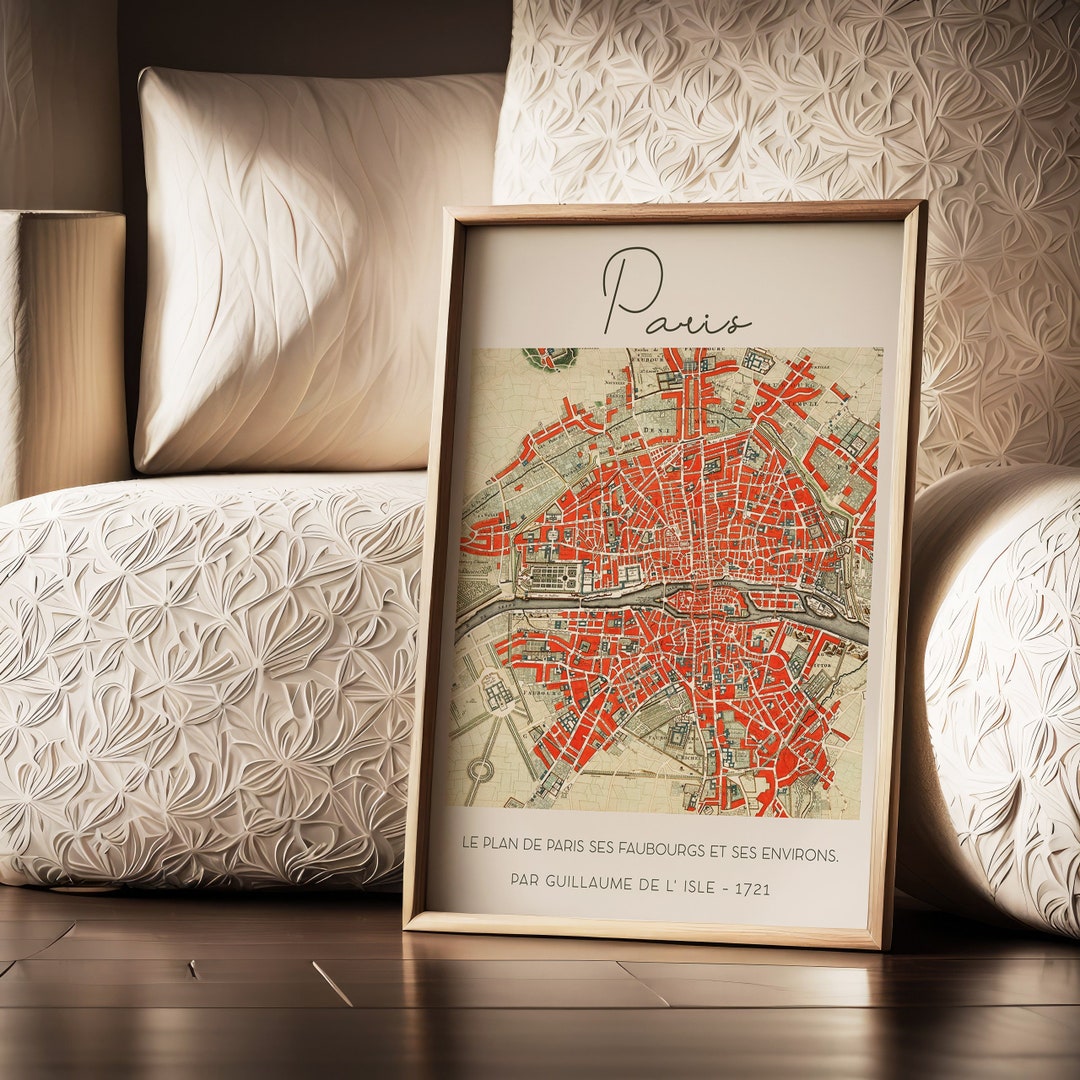 Vintage Paris Map Print, Retro Paris City Map, Historical European Map ...