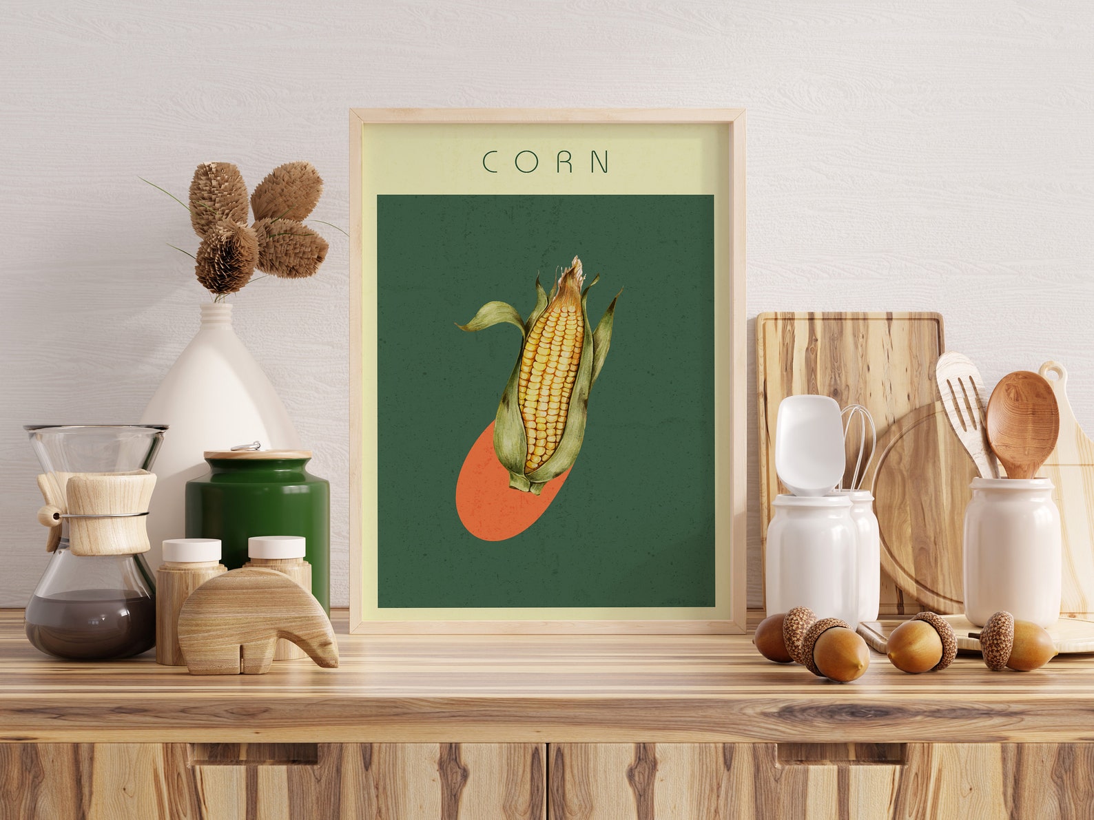 Corn Poster, Kitchen Wall Art, Food Illustration Print, Modern ...