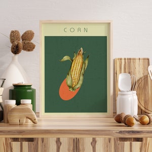 Corn Poster, Kitchen Wall Art, Food Illustration Print, Modern ...