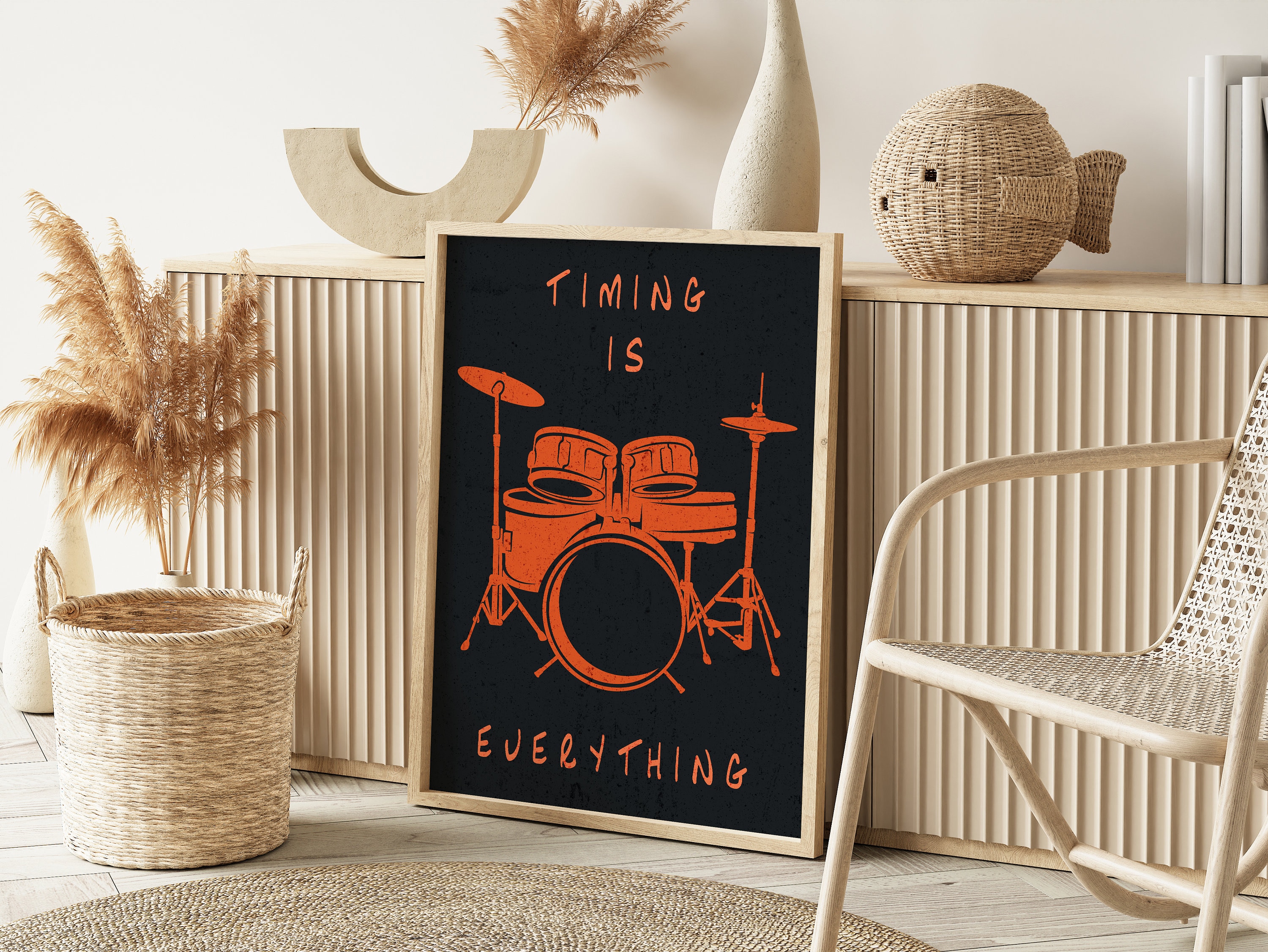 Drum Kit Poster, Colorful Music Wall Art, Music Quote Print, Black ...