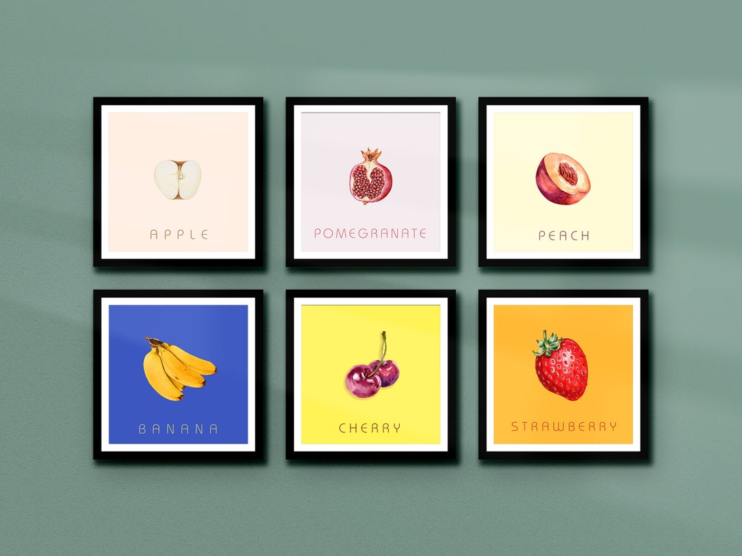 Vintage Fruit Poster Set of 6 Fruits Square Wall Art Retro - Etsy