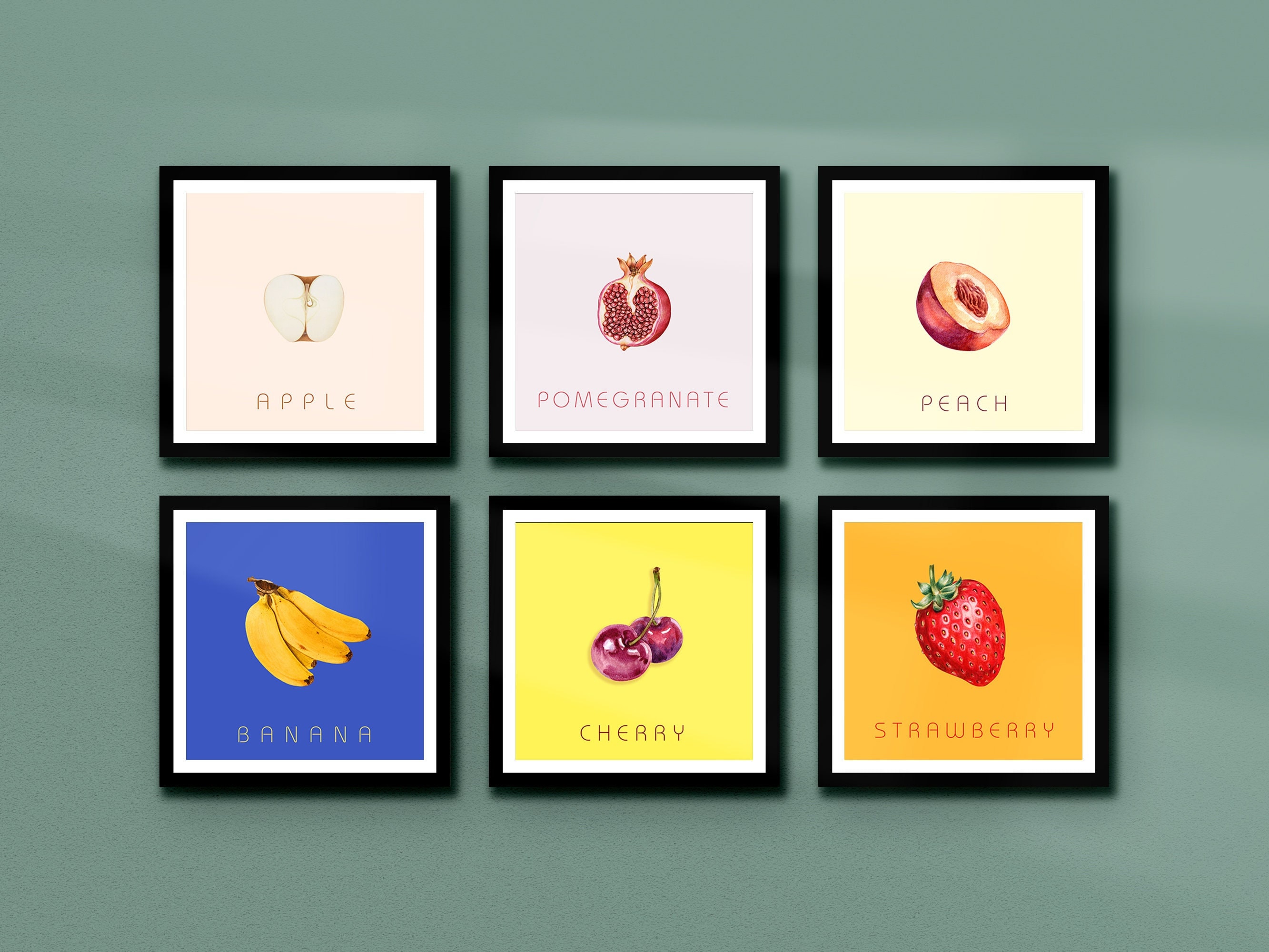 Vintage Fruit Poster Set of 6, Fruits Square Wall Art, Retro Botanical ...