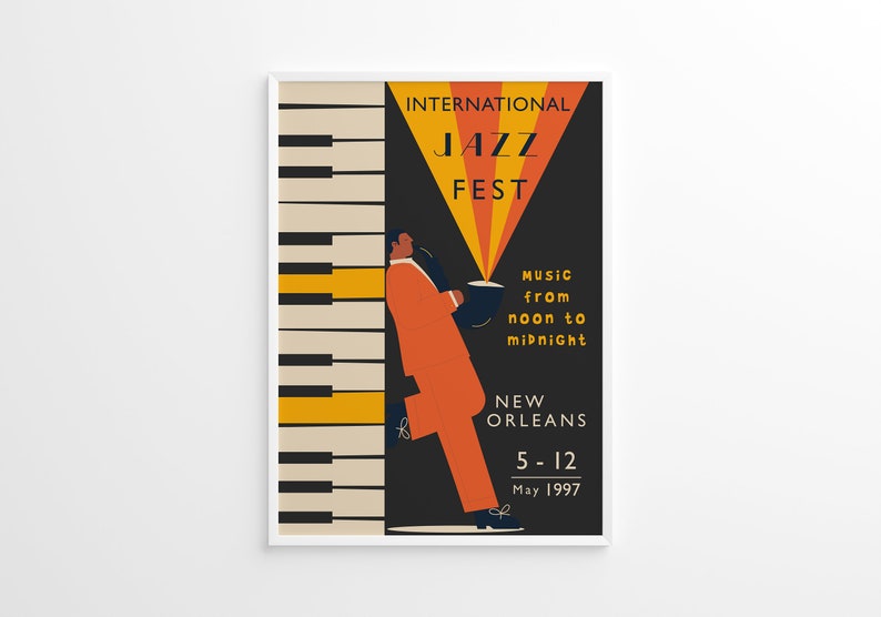 Set of 2 Jazz Festival Posters, Music Fest Prints, Piano Saxophone Wall ...