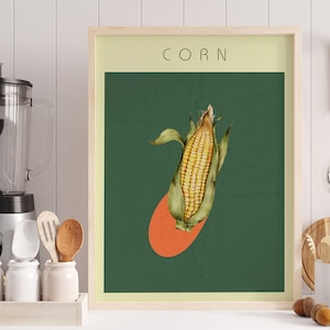 Corn Poster, Kitchen Wall Art, Food Illustration Print, Modern ...