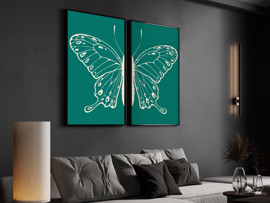 Emerald Green Butterfly Poster Set of 2, Vintage Butterfly Prints ...