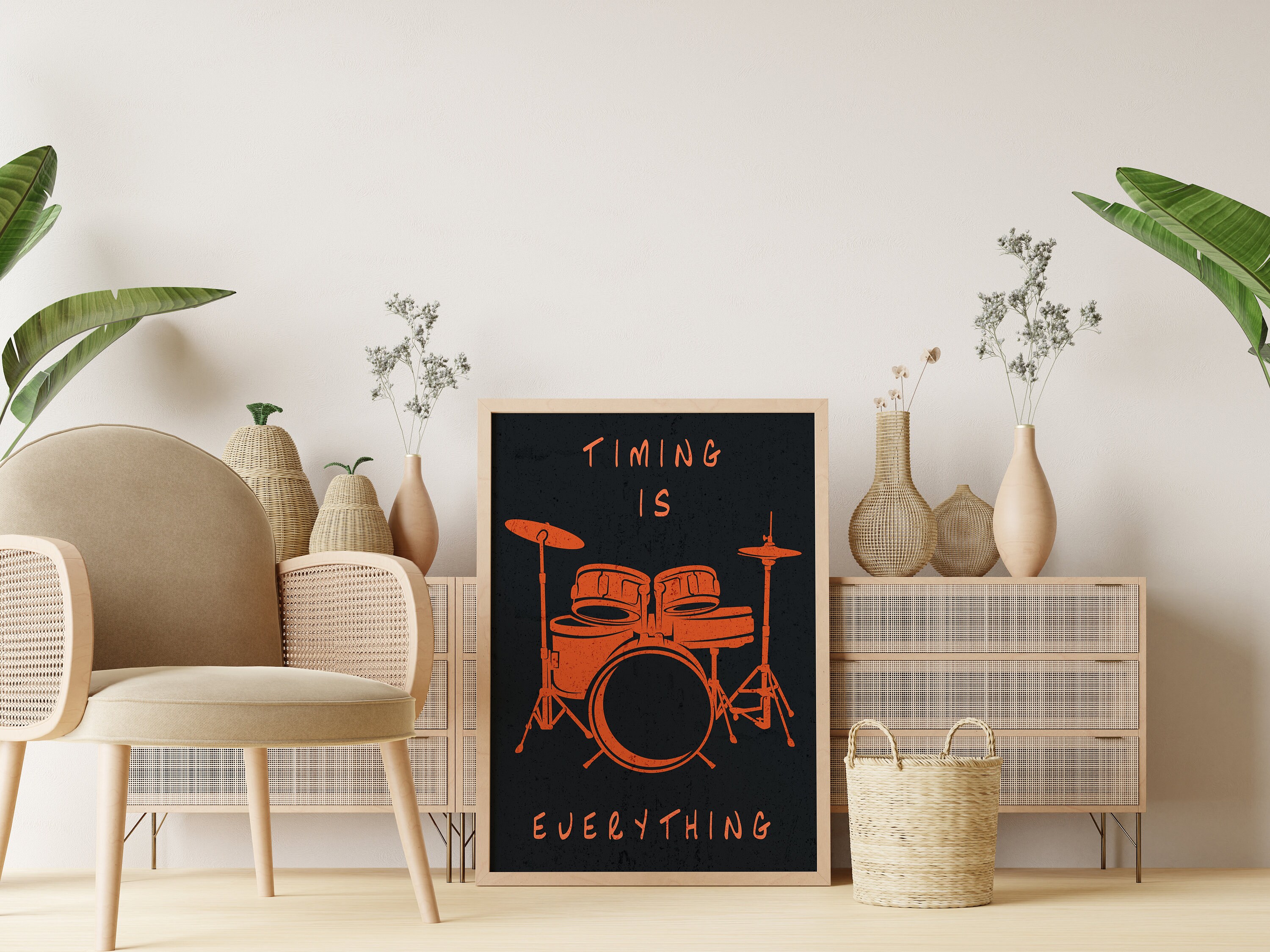 Drum Kit Poster, Colorful Music Wall Art, Music Quote Print, Black ...