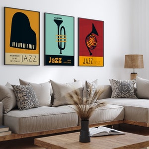 Set of 3 Jazz Festival Prints, Music Fest Posters, Elegant Colorful ...