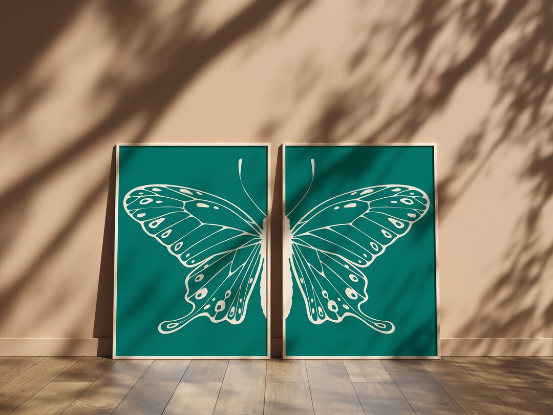 Emerald Green Butterfly Poster Set of 2 Vintage Butterfly - Etsy