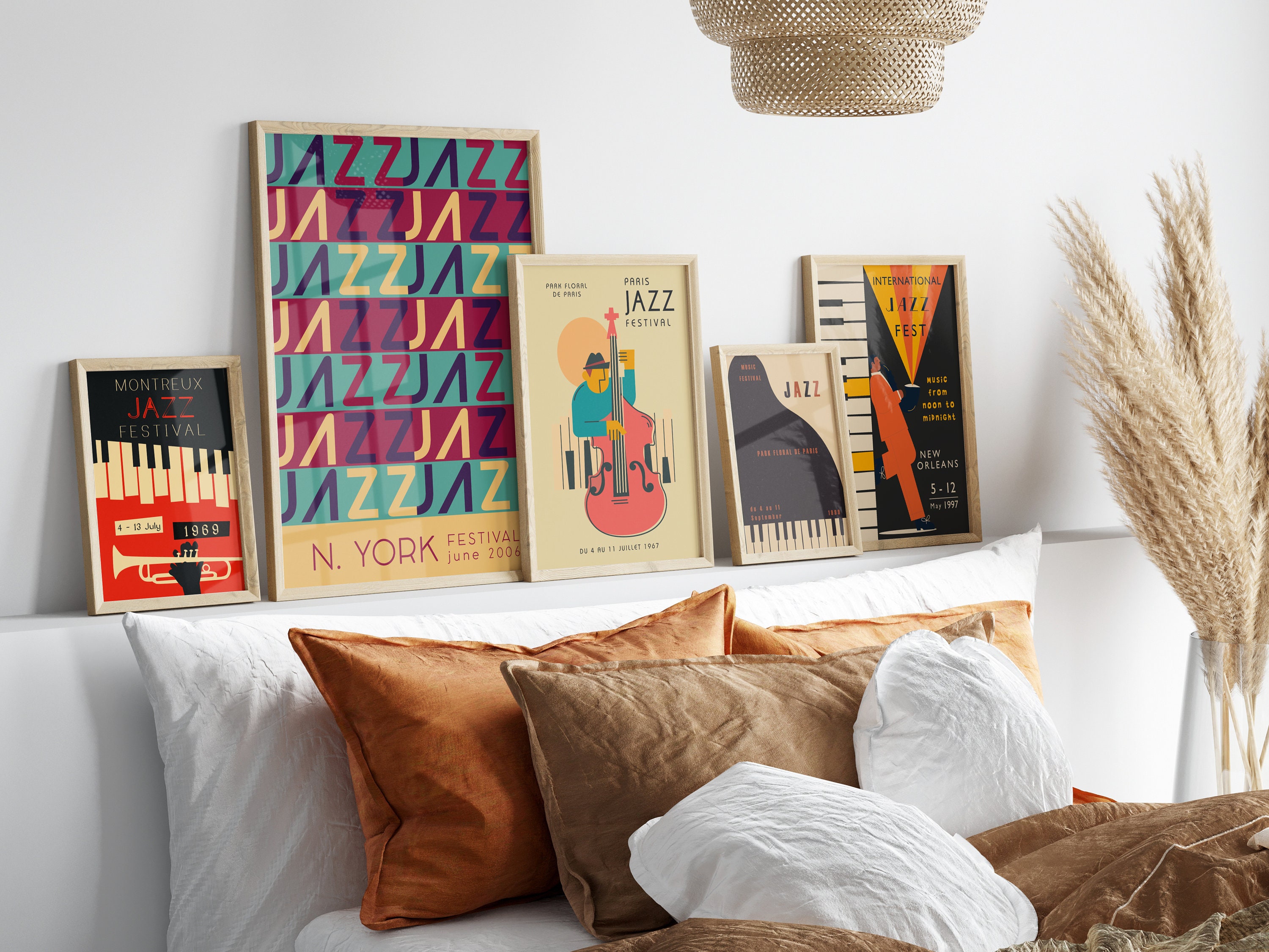 Jazz Festival Poster Set, Vintage Jazz Art Prints, Music Festival Wall ...
