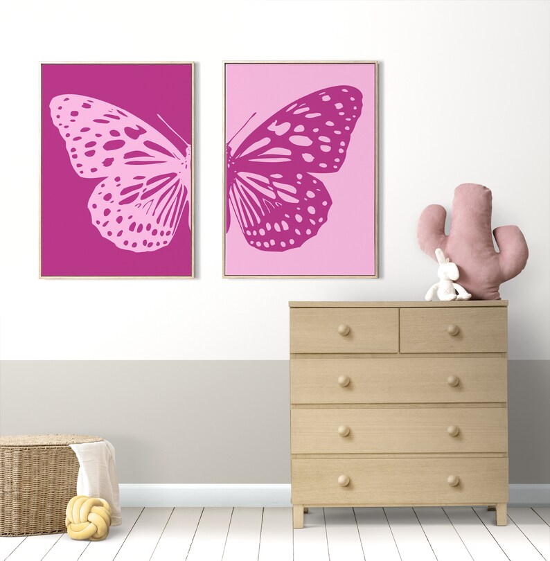 Pink Butterfly Poster Set of 2, Vibrant Butterfly Art, 2 Pink Posters ...