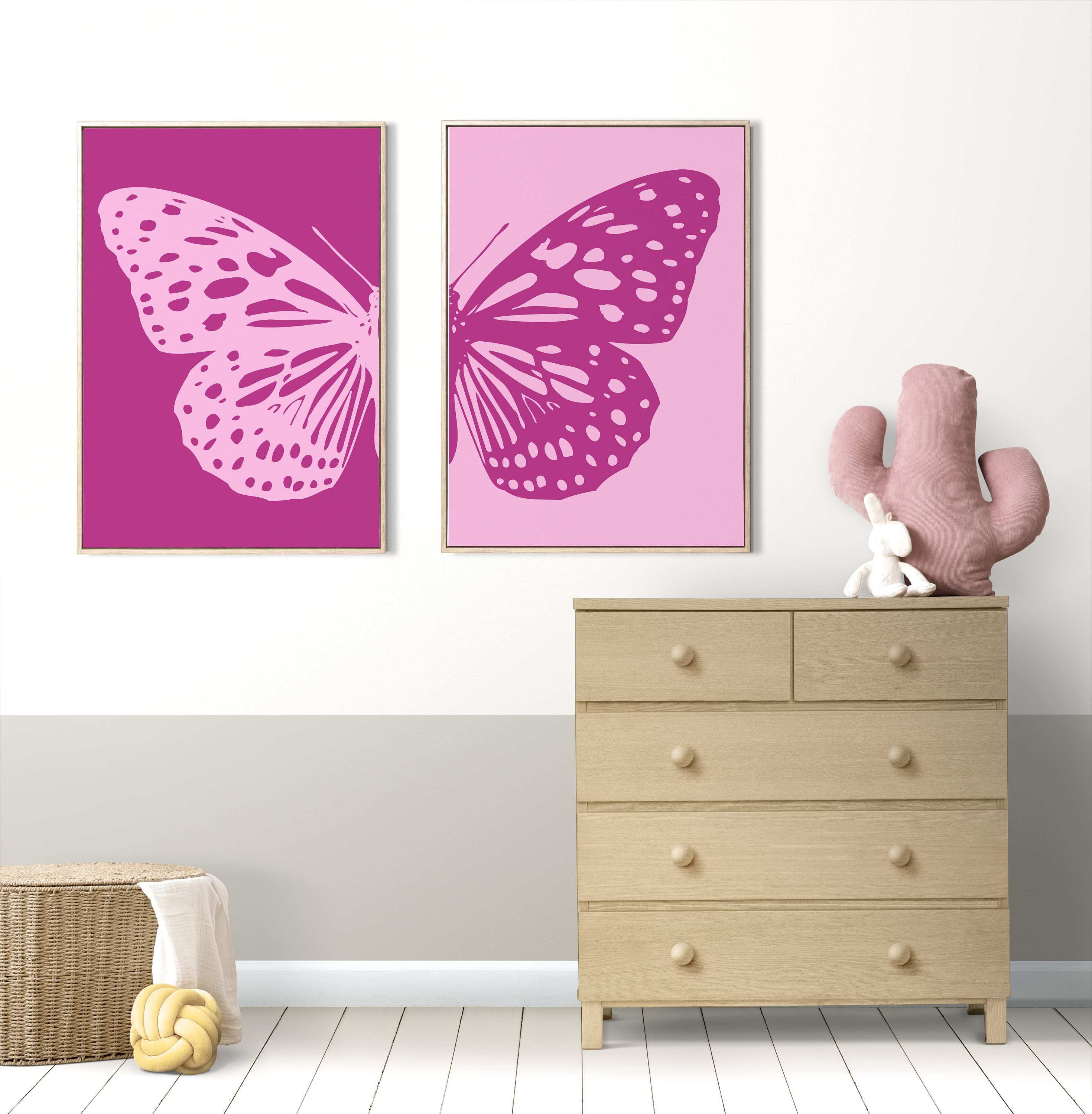 Pink Butterfly Poster Set of 2, Vibrant Butterfly Art, 2 Pink Posters ...