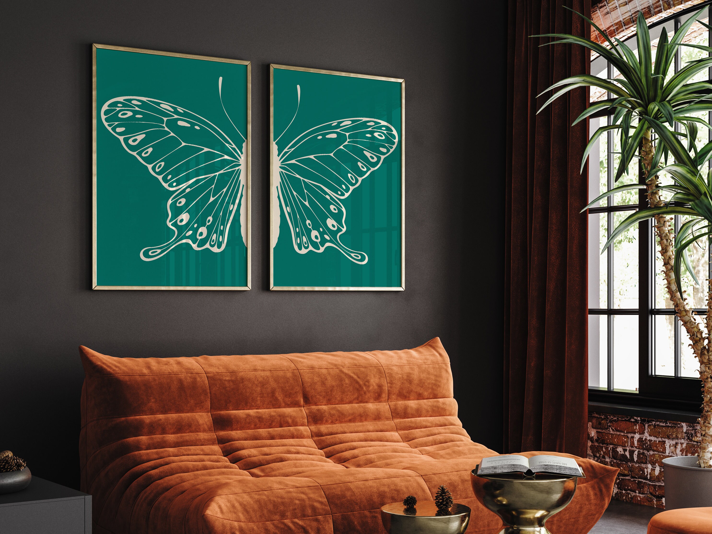 Emerald Green Butterfly Poster Set of 2 Vintage Butterfly - Etsy