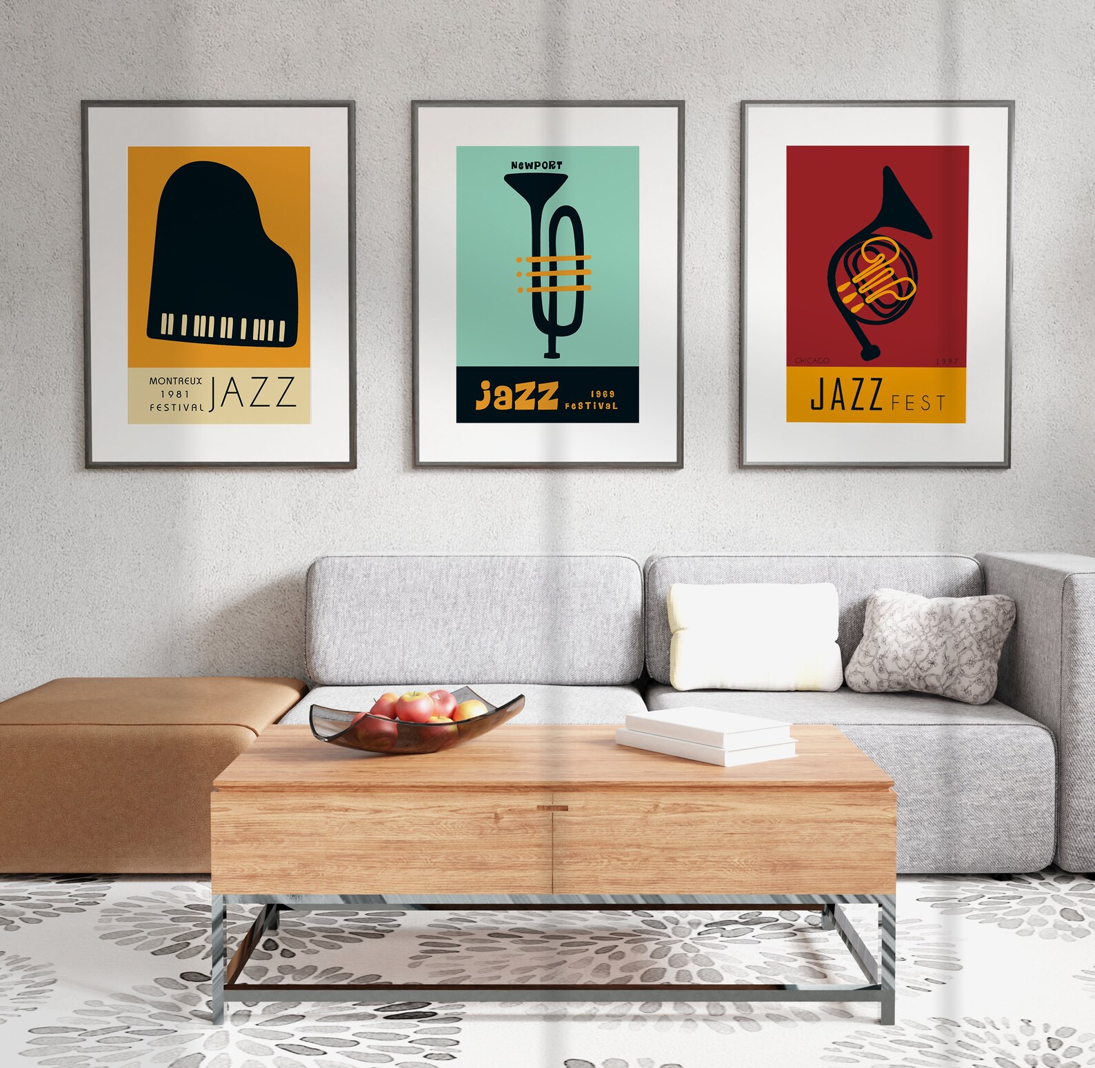 Set of 3 Jazz Festival Prints, Music Fest Posters, Elegant Colorful ...