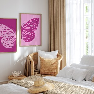 Pink Butterfly Poster Set of 2, Vibrant Butterfly Art, 2 Pink Posters ...