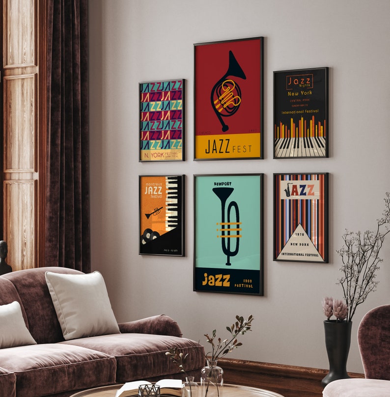 Jazz Festival Posters Set of 6, Colorful Gallery Prints Set, Vintage ...