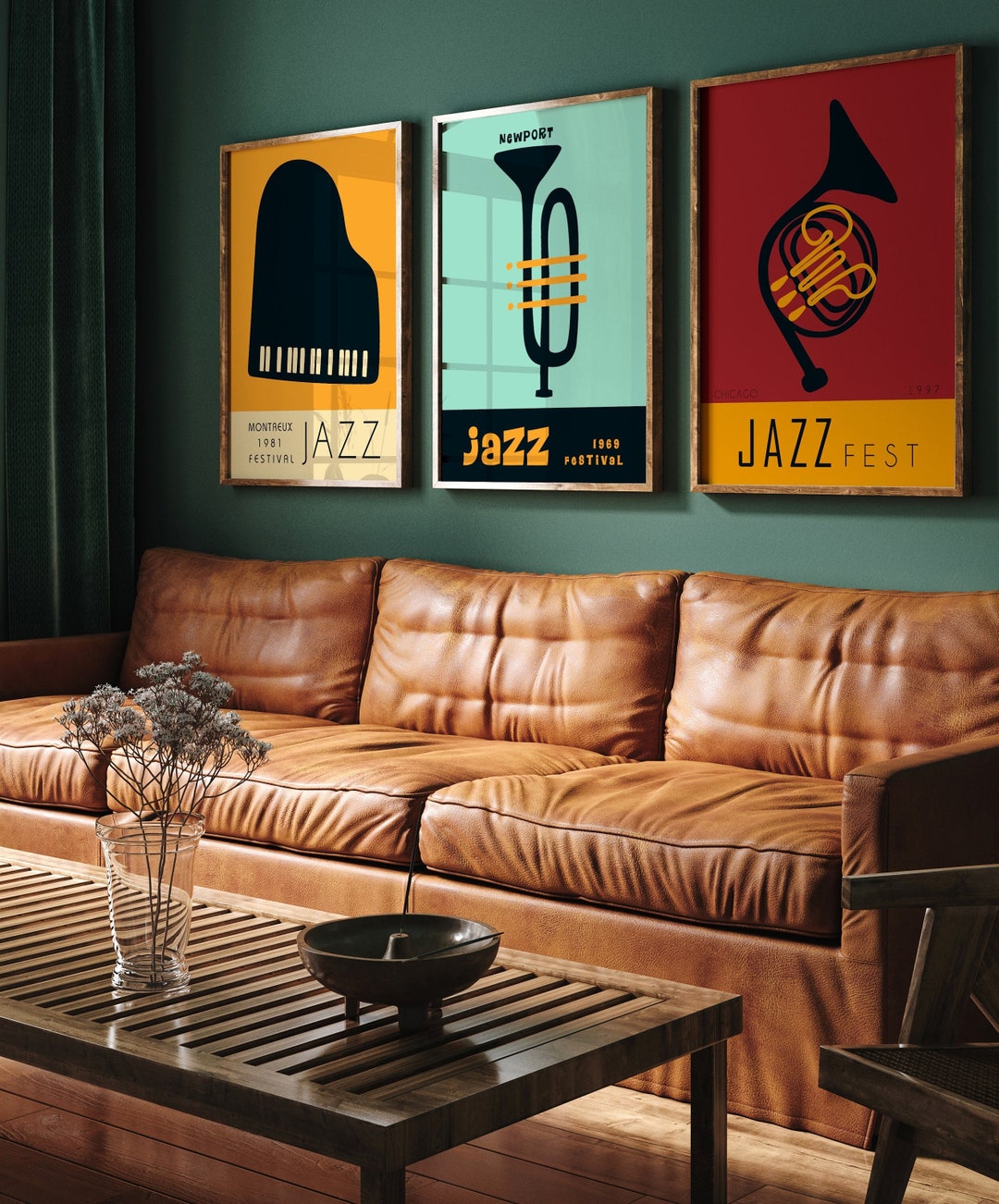 Set of 3 Jazz Festival Prints, Music Fest Posters, Elegant Colorful ...
