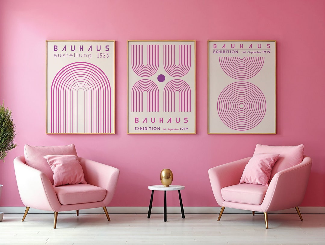 Pink Bauhaus Posters Bundle, Mid Century Modern Pink Wall Art, Gallery ...
