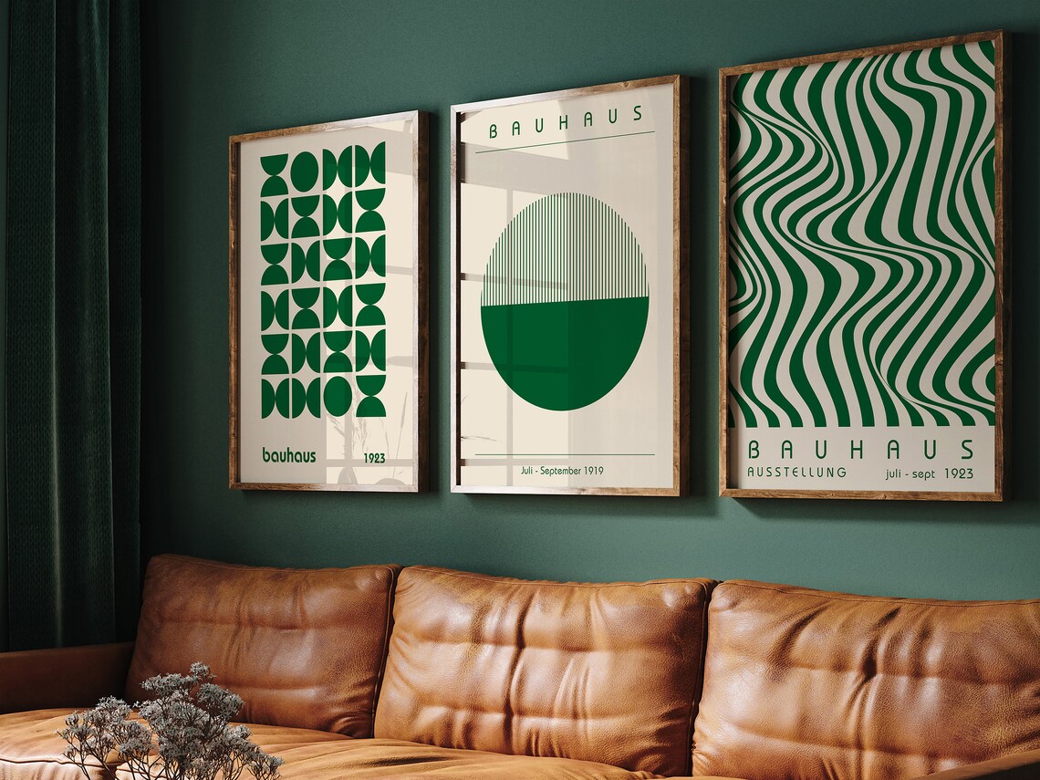 Green Bauhaus Posters Bundle, Abstract Green Wall Art, Vintage ...