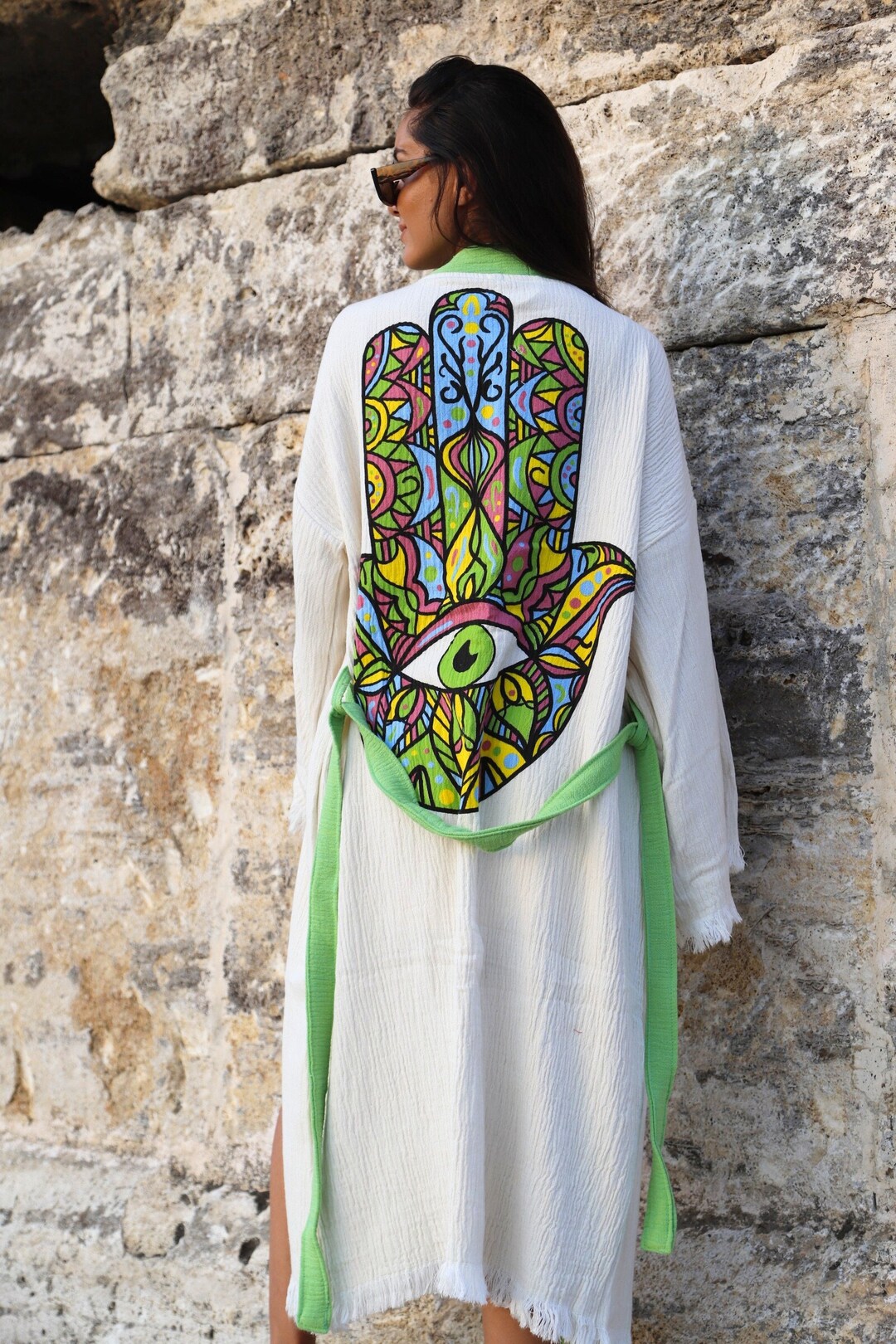 Muslin Yoga Robe, Evil Eye Cotton Robe, Cotton Kaftan, Boho Robe - Etsy