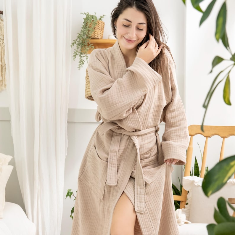 Organic Muslin Cotton Robe: Lightweight Gauze Kimono Bathrobe - Etsy