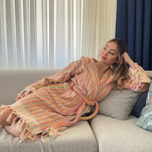 Unique Cotton Pockets Bathrobe, Bubble Handwoven Robe, Turkish Towel ...