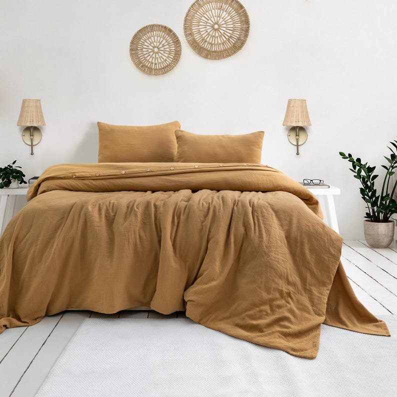 Muslin Duvet Cover, Seersucker Natural Bedding Set, Farmhouse Bedding ...