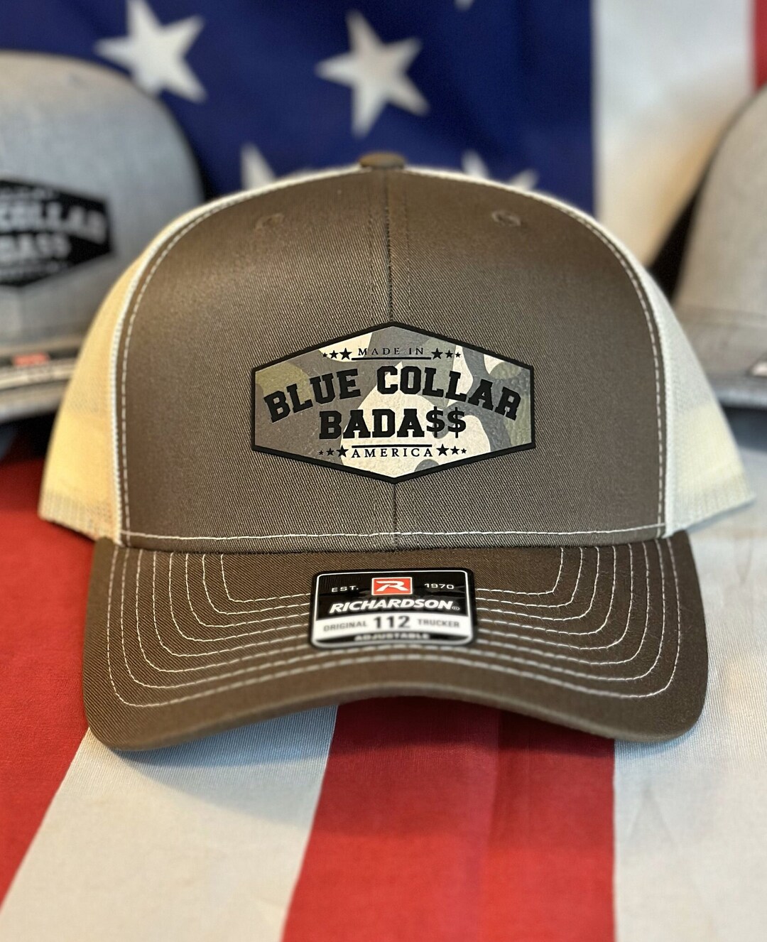 Blue Collar Badass on Richardson 112, Gray and Black Cap, Richardson ...