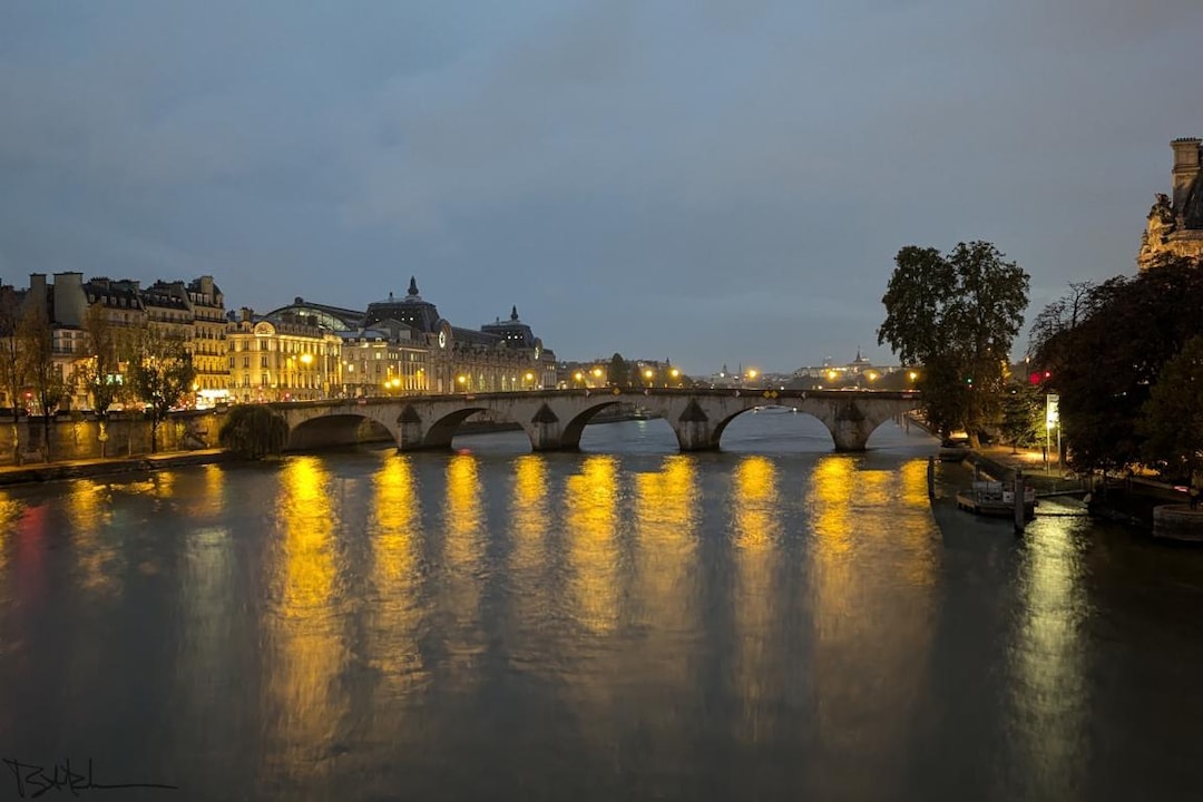 Pont Royal Bridge in Paris France Night Image Over the Seine River ...