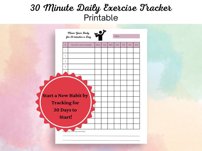 30 Minute Daily Exercise Tracker - Etsy