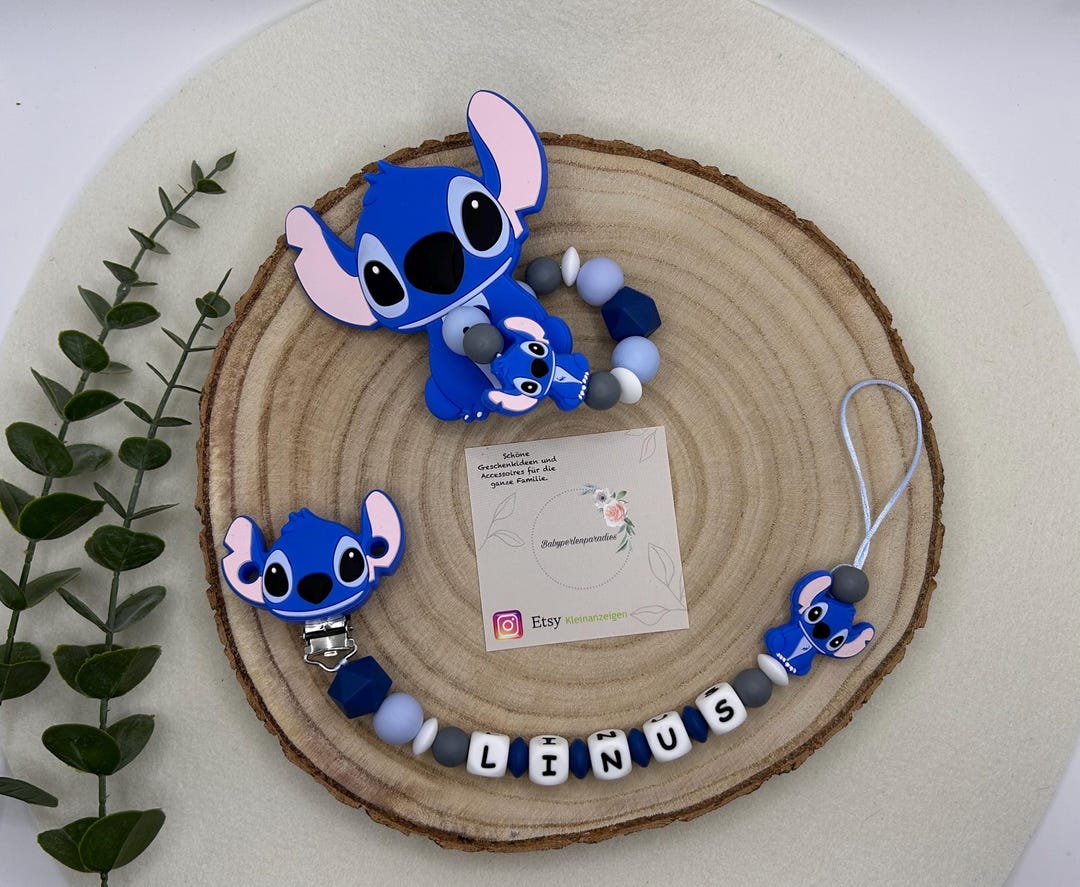 Pacifier Chain Personalized, Grasping Toy, Set, Stitch, Blue - Etsy