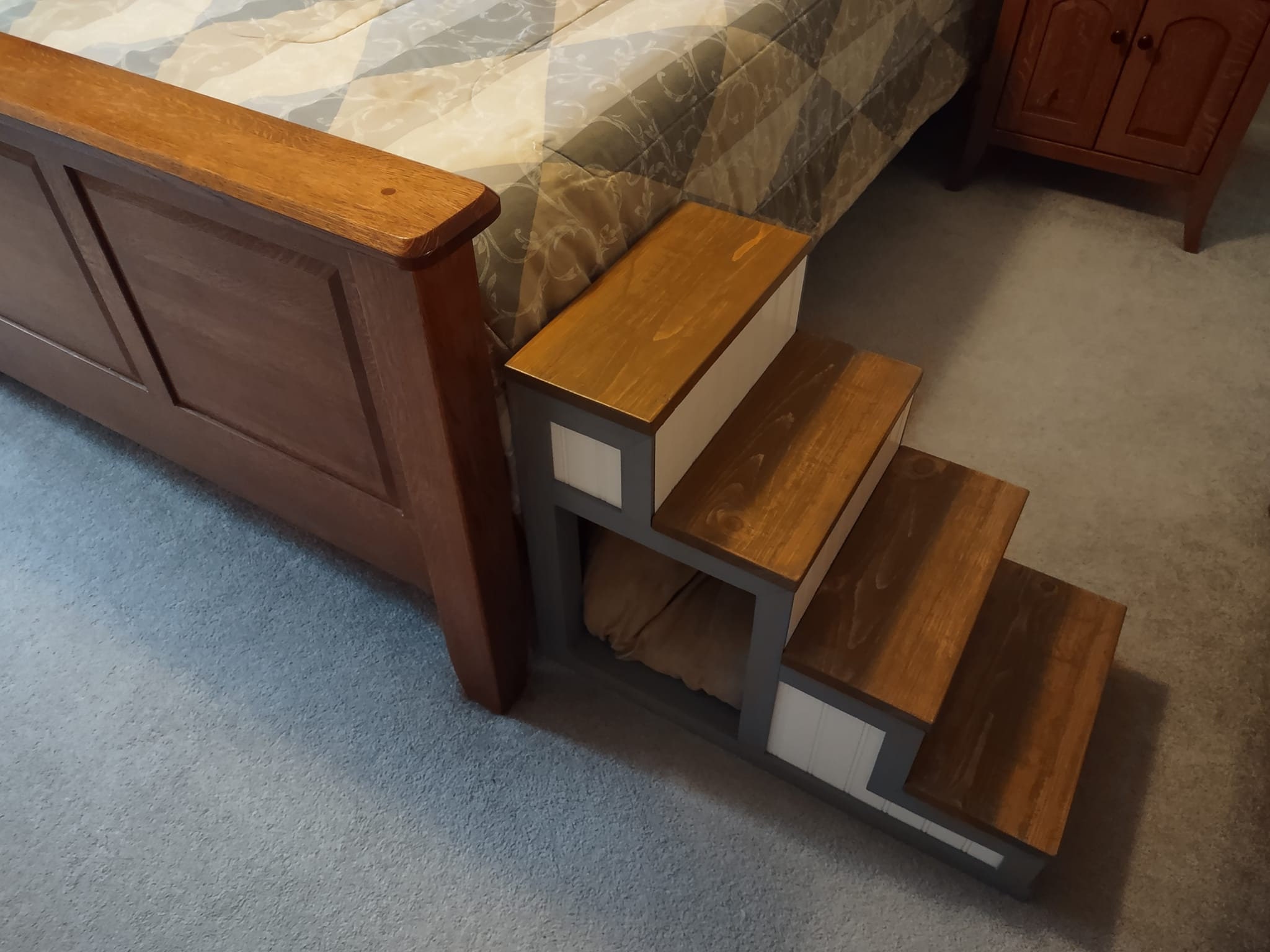 Large Wood Dog Stairs, Pet Steps With Cubby for Litter Box or Bed, Plus ...