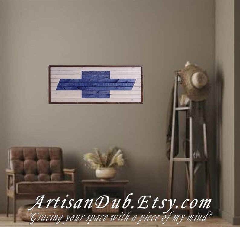 Wood Chevy Bowtie Artwork, Modern Rustic Automotive Art for Man Cave ...