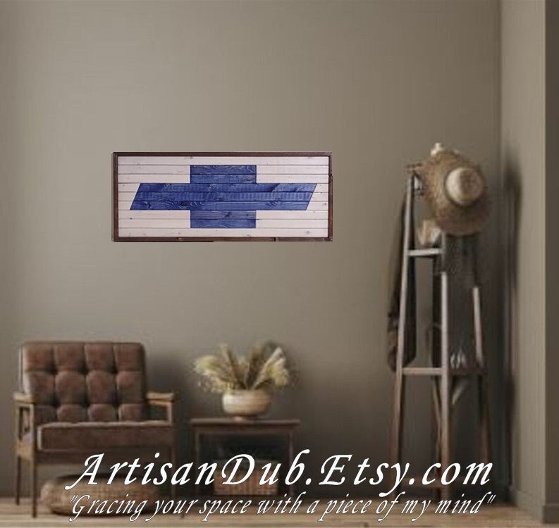 Wood Chevy Bowtie Artwork, Modern Rustic Automotive Art for Man Cave ...