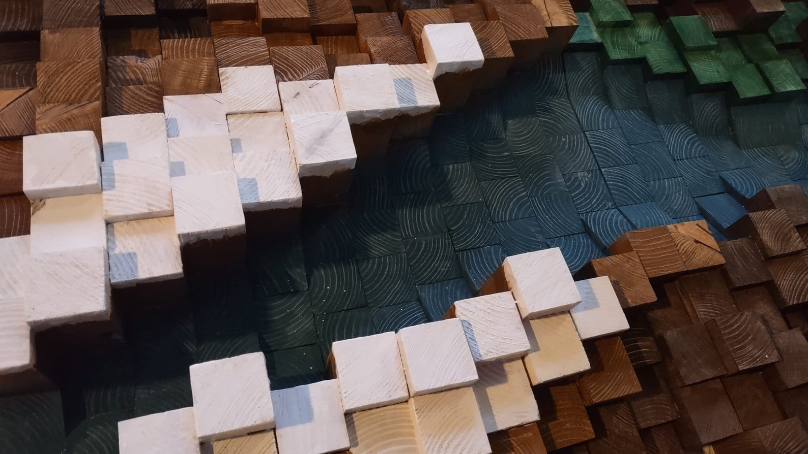 3D River Art, Floating Solid Wood Mosaic Sculpture, Large Wall Art ...
