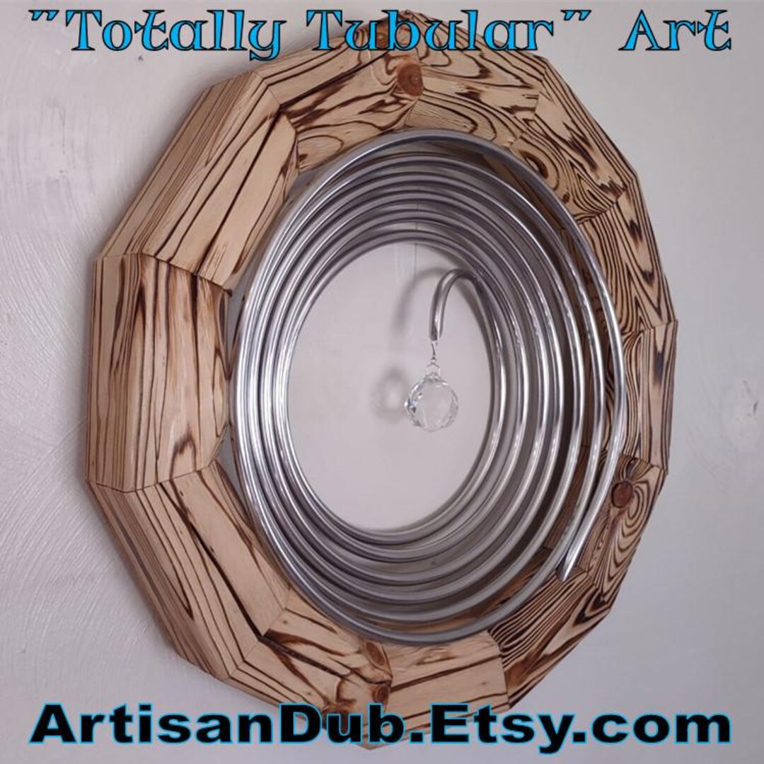 Burnt Wood Live Edge Wall Art: Metal Sculpture With Crystal Suncatcher ...