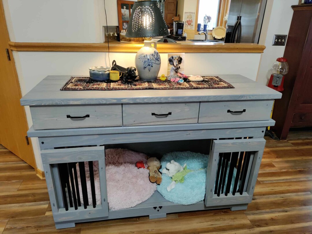Custom Wood Dog Crate With Drawers, Dog Kennel, Pet Furniture TV Stand ...