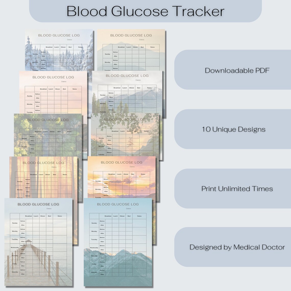 Printable Blood Sugar Log, Downloadable Blood Glucose Journal, Diabetes ...