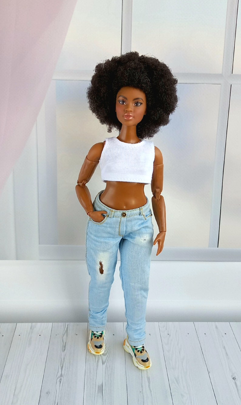 Curvy Barbie Jeans, Ripped Jeans for Barbie Curvy, Realistic Clothes ...