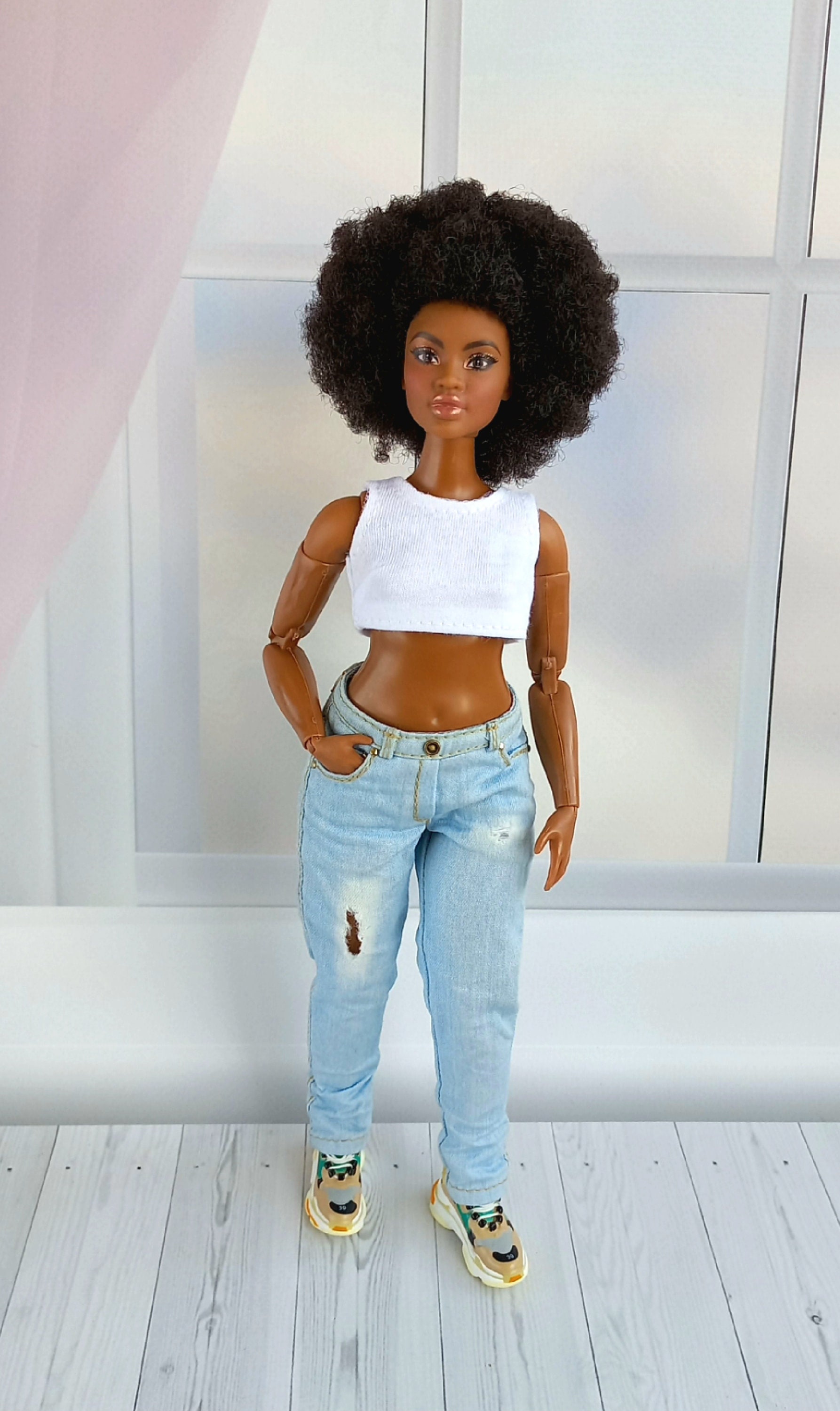 Curvy Barbie Jeans, Ripped Jeans for Barbie Curvy, Realistic Clothes ...