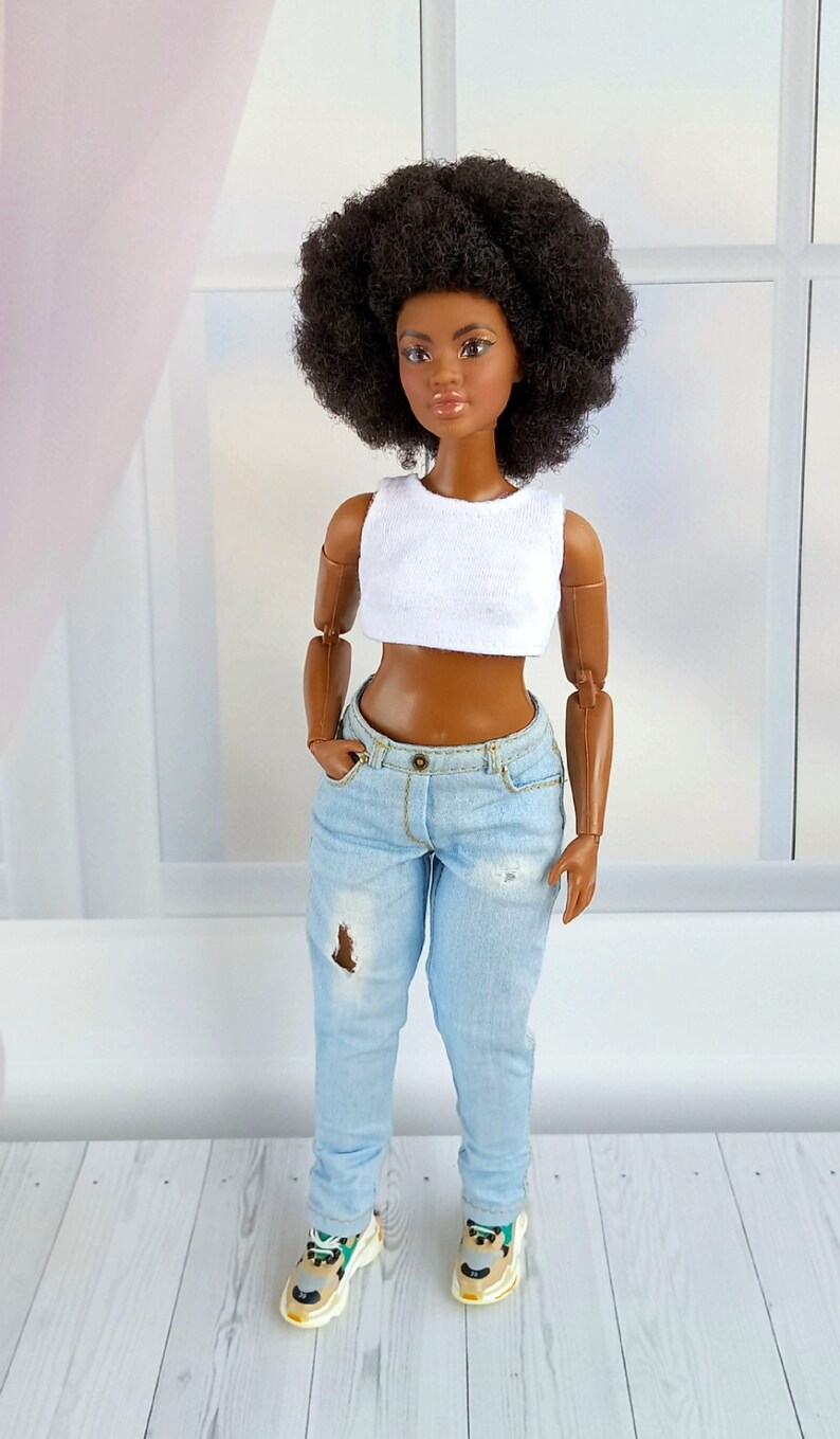 Curvy Barbie Jeans, Ripped Jeans for Barbie Curvy, Realistic Clothes ...