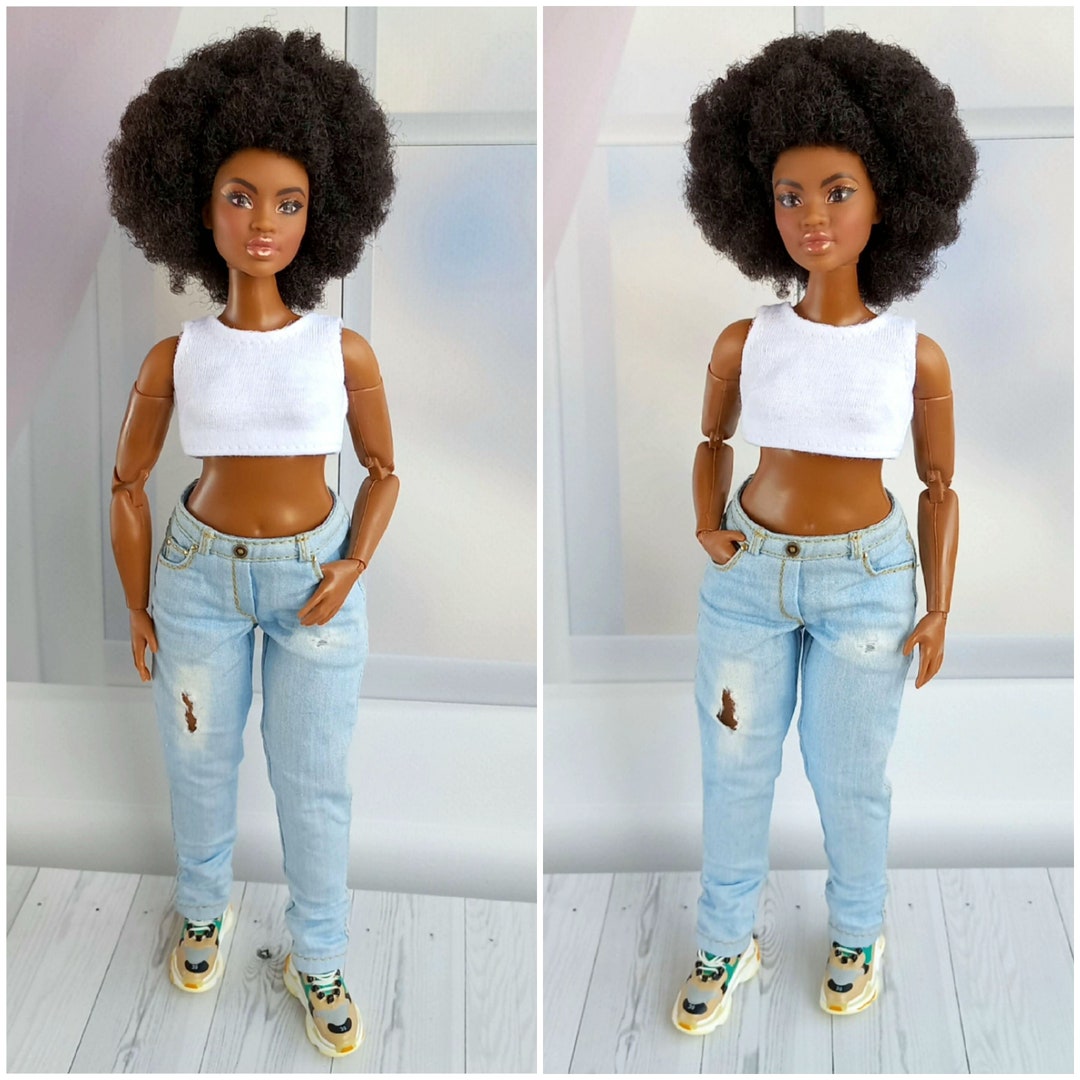 Curvy Barbie Jeans, Ripped Jeans for Barbie Curvy, Realistic Clothes ...
