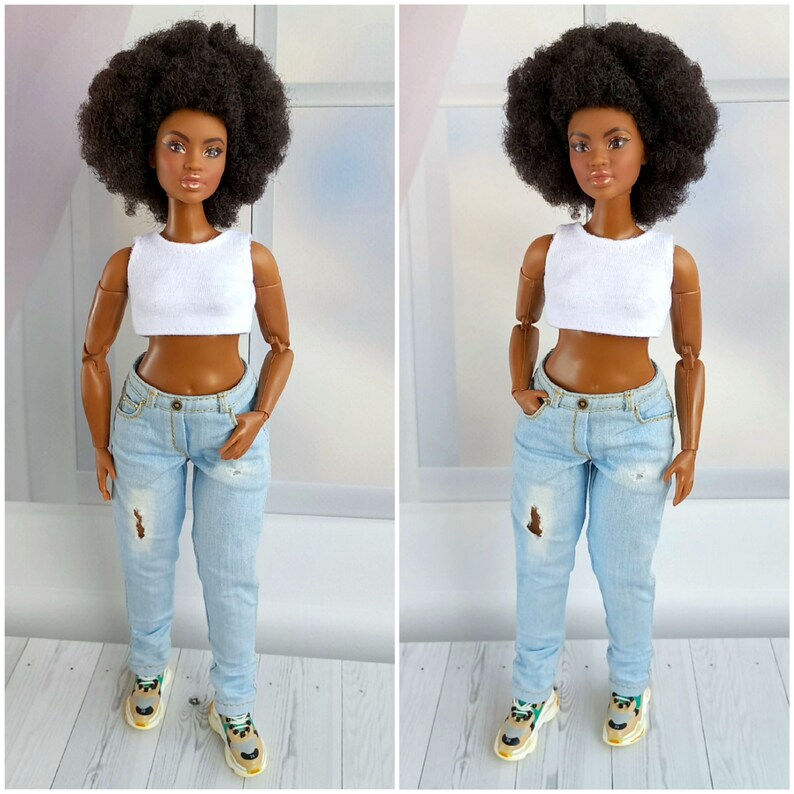 Curvy Barbie Jeans, Ripped Jeans for Barbie Curvy, Realistic Clothes ...